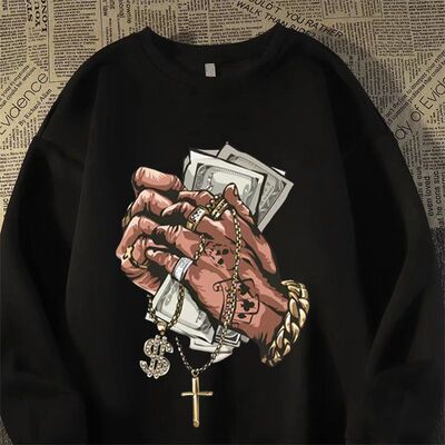 手捧美金美式复古宽松版连帽卫衣