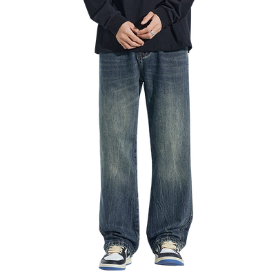 美式复古潮牌高街阔腿牛仔裤男