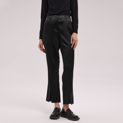 Lattelier缎面开叉长裤女春秋季原创设计修身显瘦喇叭裤醋酸裤子