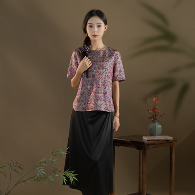 芬领短袖非遗新中式手工蜀锦女装