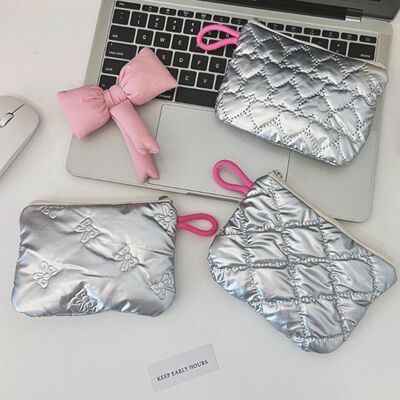 Silver Lingge Bow Pattern Coin Purses Small Canvas Coin Wall
