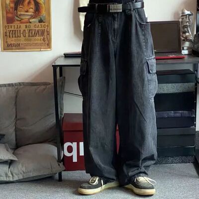 Baggy Jeans Men's Oversize Cargo Korean Black Wide Pants Str