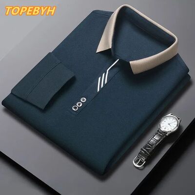 Men's Long Sleeve Turn-down Collar Waffle T-shirt Business C
