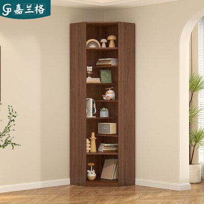 法式复古风客厅转角书柜带玻璃门落地展示收纳柜墙角文件柜子9F68