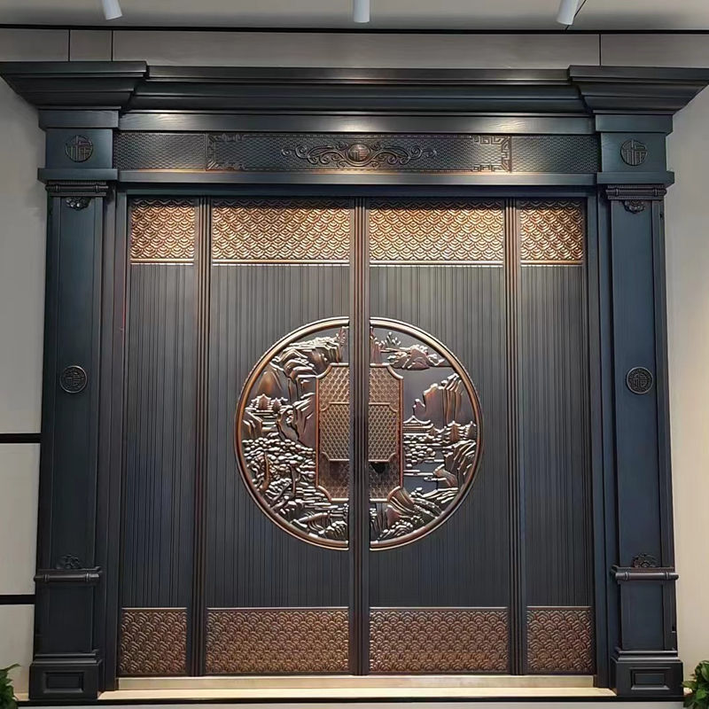 农双开门乡村庭院仿铜进户防盗铸铝门村自建房大门锌合金别墅大门