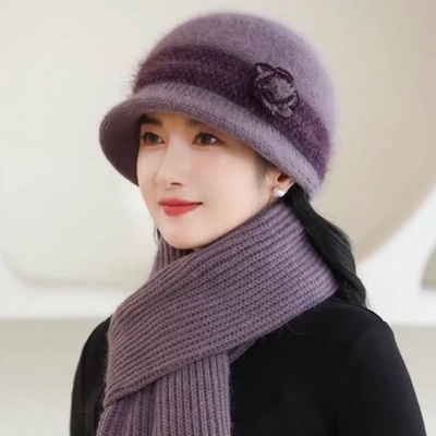中老年人帽子女防寒冬妈妈针织保暖帽加厚兔毛线帽奶奶防寒帽