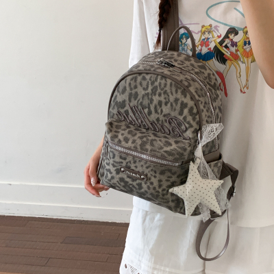复古豹纹拉美风学生书包女2026年新款大容量通勤百搭大容量双肩包