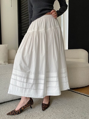司南 早春新款 法式重工压褶拼接松紧高腰显瘦A字半身裙 SN8571