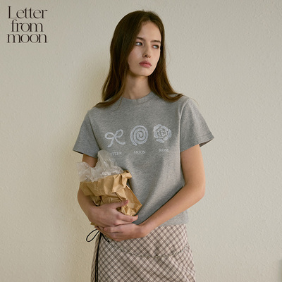Letter from moon春日玫瑰印花短袖25春新款简约百搭T恤
