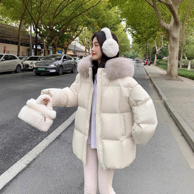 MM明摩女装短款羽绒服冬女款狐狸毛领加厚90白鸭绒外套官方旗舰店