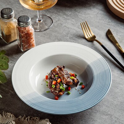 速发简盘陶瓷草帽盘法式意面盘西餐盘子汤盘深约沙拉盘后摆厨盘商