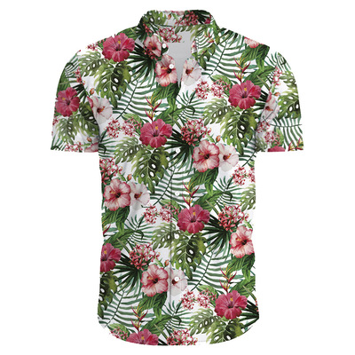 短袖3D数码打印休闲植物印花