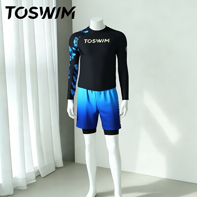 【样衣清仓-幽蓝海域】TOSWIM拓胜正品男士游泳裤速干长袖防晒