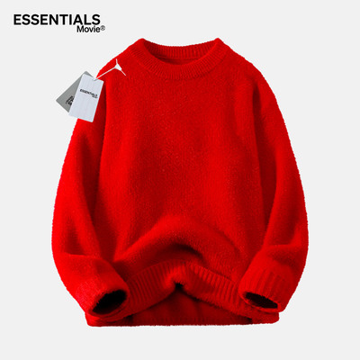 ESSENTIALS MOVIE官方红色毛衣男女纯色慵懒风水貂毛针织衫打底衫