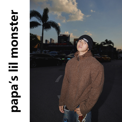 PAPASLILMONSTER【焦糖美拉德】美式粗呢质感半拉链毛衣外套男女