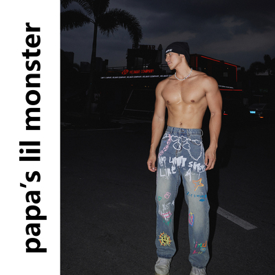 Papaslilmonster【aespa千禧亚比风】美式手绘涂鸦设计洗水牛仔裤