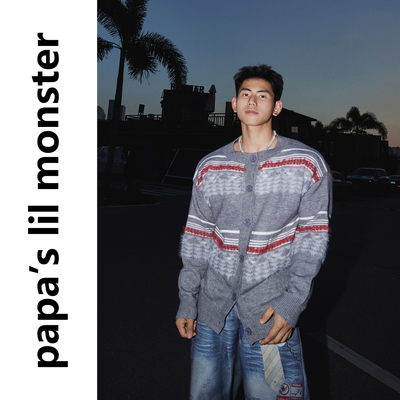 PAPASLILMONSTER【情侣系列】秋冬费尔岛针织拼色条纹毛衣外套男