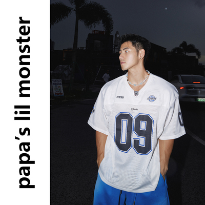 PAPASLILMONSTER【数字球风】美式休闲拼接网眼透气短袖T恤男女