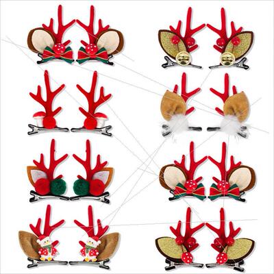 Christmas hair accessories Red plush antler bell hair clip
