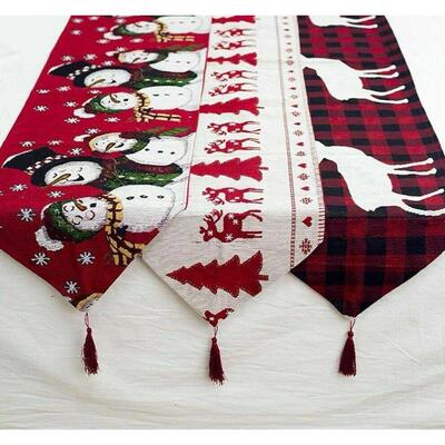 Christmas Table Runner Flag Xmas Decoration Embroidered