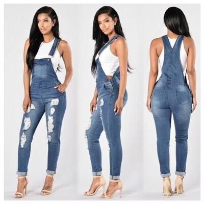 fashion women braces ripped jeans jumpsuit women pants背带裤