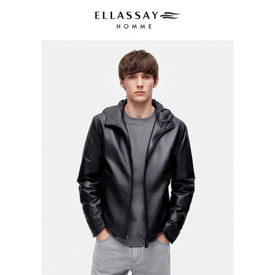 ELLASSAY歌力思男装25新款绵羊皮连帽皮羽绒皮衣外套EME371X00100