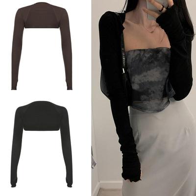 Women Thumbhole Long Sleeve Bolero Shrug Solid Color Open Fr