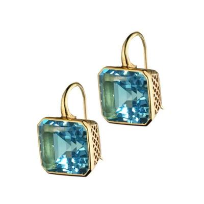 Stylish Square Metal Inlay Sky Blue Rhinestone Earrings Wome