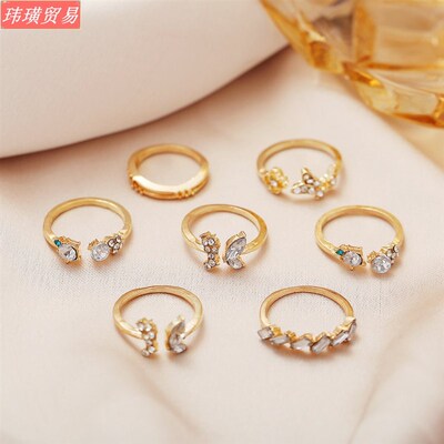 新品Open Knuckle Ring Diamond Butterfly Flower Set VinYtage