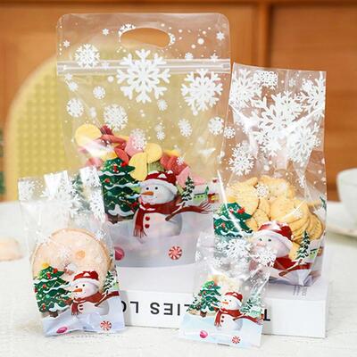 50pcs Christmas Snowman Transparent Candy Bag Gifts Cookie B