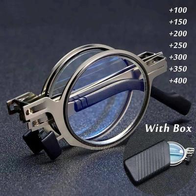 Portable Folding reading glasses for men Metal Round Square