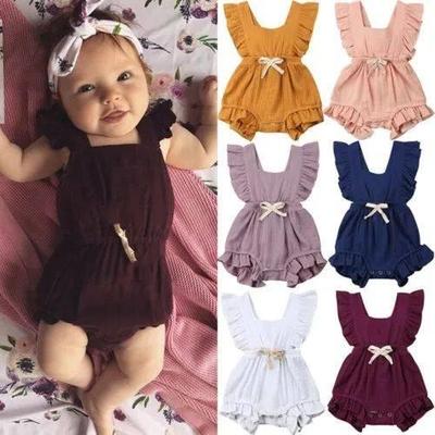 born Baby Girls Ruffle One-Pieces Romper Jumpsuit Outfits Su