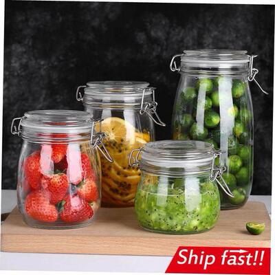 sealed glass jar transparent square food storage large safe