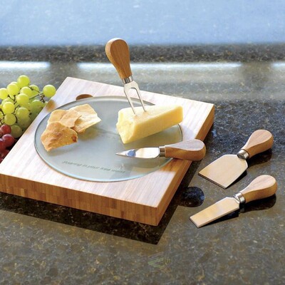 极速Rubber wood cheese boardy cheese pizza cutting plate wit