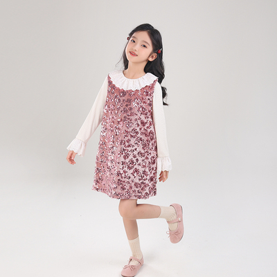 80825M女童粉色公主背心裙生日礼服珠片裙2025秋季新款儿童连衣裙