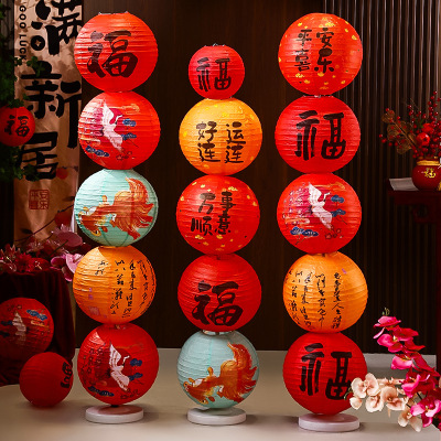 Moving lanterns, pillars, floor to ceiling paper lights, creative Chinese style store, activity atmosphere, bedroom, li