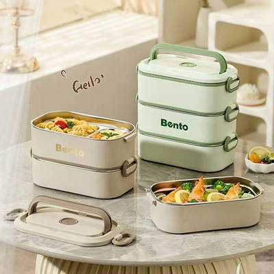 304 multi-layer insulated lunch box, large capacity bento box, water filled heating lunch box, portable food delivery b