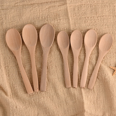 Sharp pointed lotus wood unpainted small spoon, Japanese and Korean children's wooden spoon, small solid wood brown sug