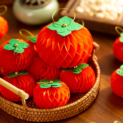 Persimmon and Ruyi Paper Folding Small Pendant New Year Decoration Spring Festival Celebration Decoration Persimmon Pen