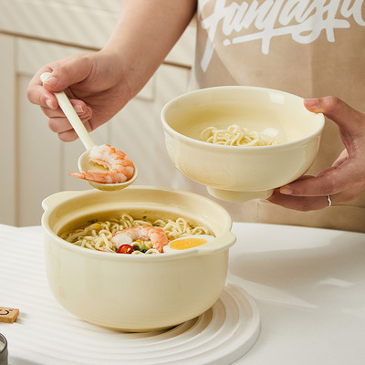 Circular style instant noodle ceramic bowl with lid for student dormitories, yogurt tableware, bowl utensils, soup bowl
