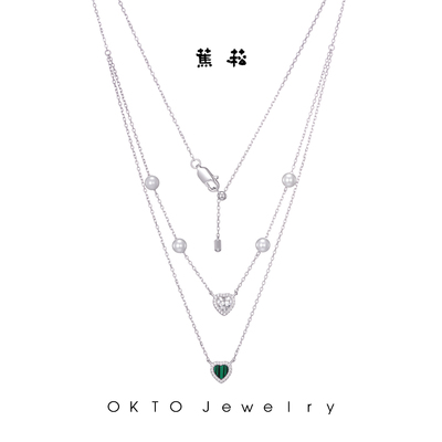 蕉菘OKTO饰品 【宠爱之心】925银孔雀石复古项链高级感锁骨链女