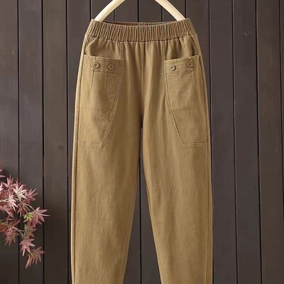 Twill high elastic waistband pants woman斜纹高弹松紧腰长裤女