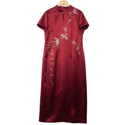 慕天姿精选品牌女装高端时尚气质百搭酒红连衣裙慕天姿A2-17515