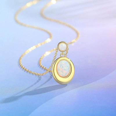 钻石之乡热销旦形蓝白欧泊项链925纯银镀18K金轻奢复古澳宝a2632