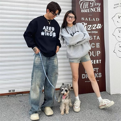 加绒加厚欧美港风宽松卫衣