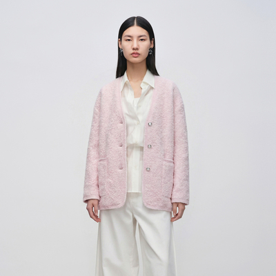 常规休闲时尚珍珠纽扣毛呢外套