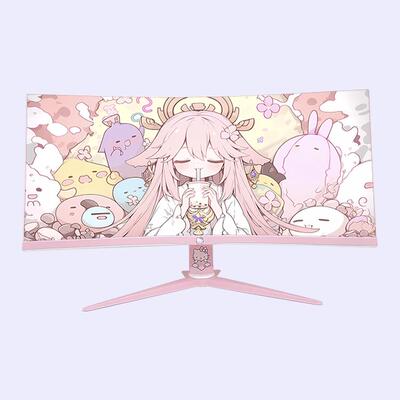 aoc34英寸带鱼屏粉色显示器4k180hz白色显示屏27寸2k电竞电脑定制