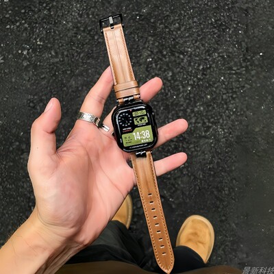 轻奢高级感复古真皮适用苹果表带