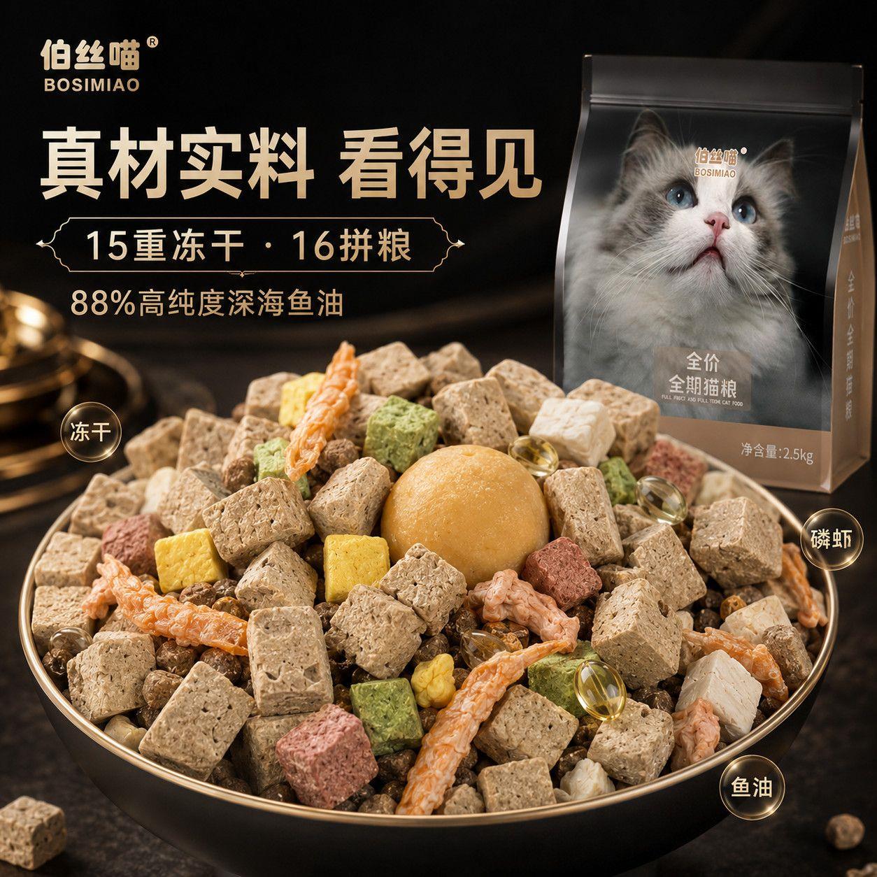 深海鱼油冻干多拼猫粮美毛靓毛发腮全价营养成猫幼猫通用