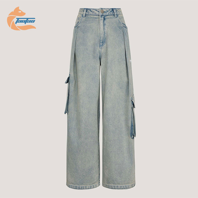 Adidas/阿迪达斯正品三叶草女士工装做旧牛仔经典宽松长裤KU9533